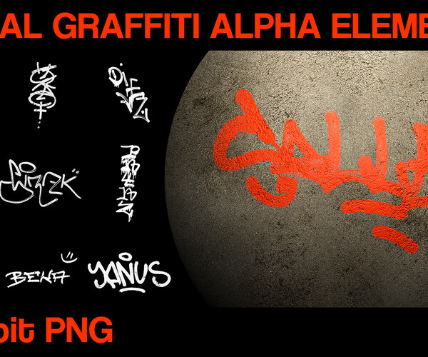 ArtStation - 40 Real Graffiti Alpha Elements - 4K 16bit PNG - Vol.1 ...