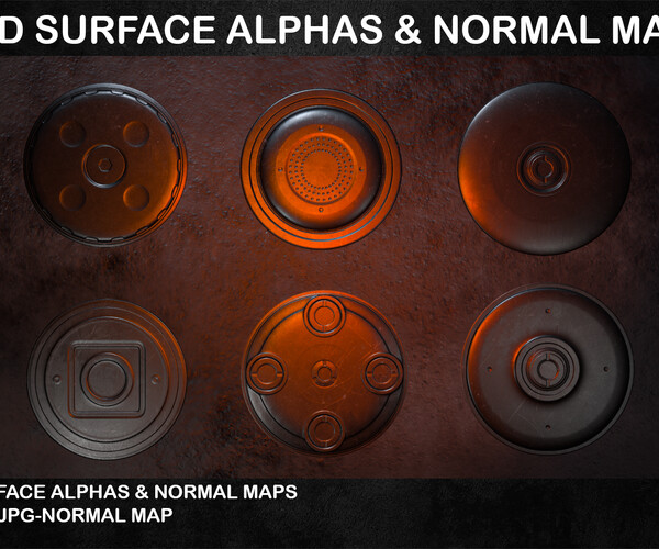 ArtStation - 80 HARD SURFACE ALPHAS & NORMAL MAPS-VOL 5 | Brushes