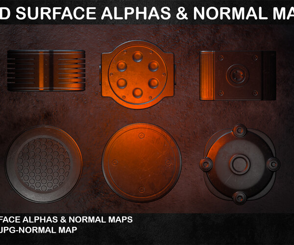 ArtStation - 80 HARD SURFACE ALPHAS & NORMAL MAPS-VOL 5 | Brushes