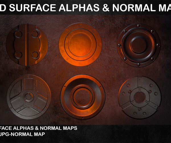 ArtStation - 80 HARD SURFACE ALPHAS & NORMAL MAPS-VOL 5 | Brushes