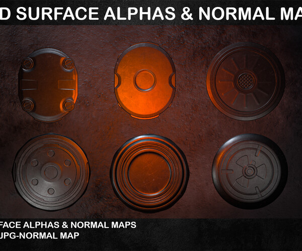 ArtStation - 80 HARD SURFACE ALPHAS & NORMAL MAPS-VOL 5 | Brushes