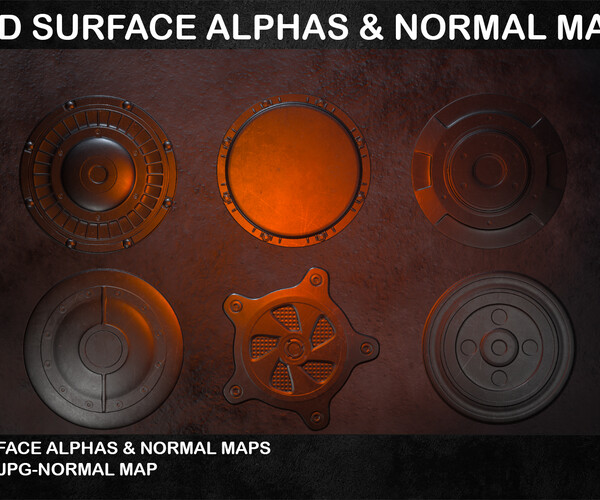 ArtStation - 80 HARD SURFACE ALPHAS & NORMAL MAPS-VOL 5 | Brushes