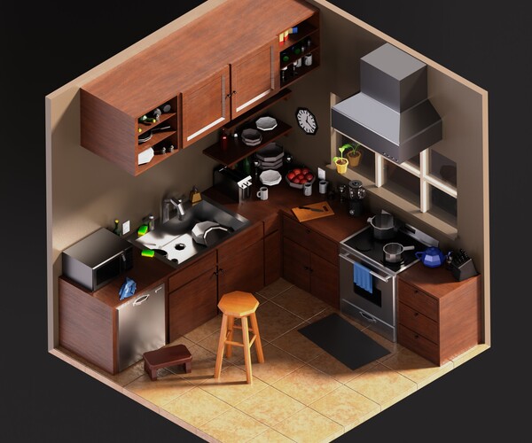 ArtStation - Low Poly Isometric Kitchen (Blender) | Resources