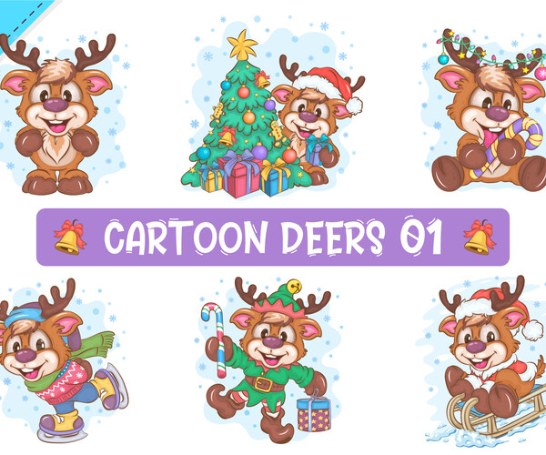 ArtStation - Set of Cartoon Deers 01. Clipart. | Artworks
