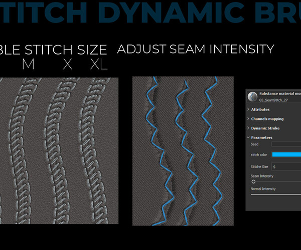 ArtStation - Dynamic Brush - Stitches and Seam VOL 1 (.sbsar) + (.png alpha included) | Brushes
