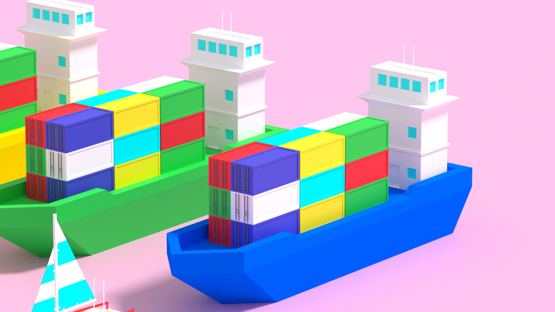 ArtStation - Cartoon Container Ship Yacht Sail Boat 3d model | Resources