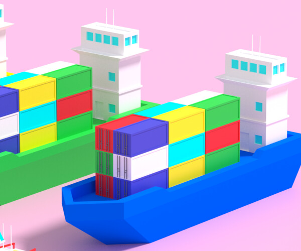 ArtStation - Cartoon Container Ship Yacht Sail Boat 3d model | Resources