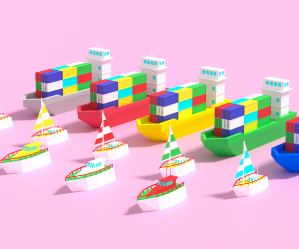 ArtStation - Cartoon Container Ship Yacht Sail Boat 3d model | Resources