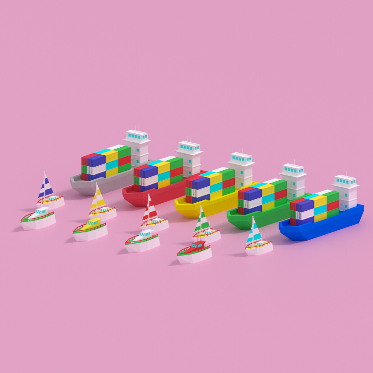 ArtStation - Cartoon Container Ship Yacht Sail Boat 3d model | Resources