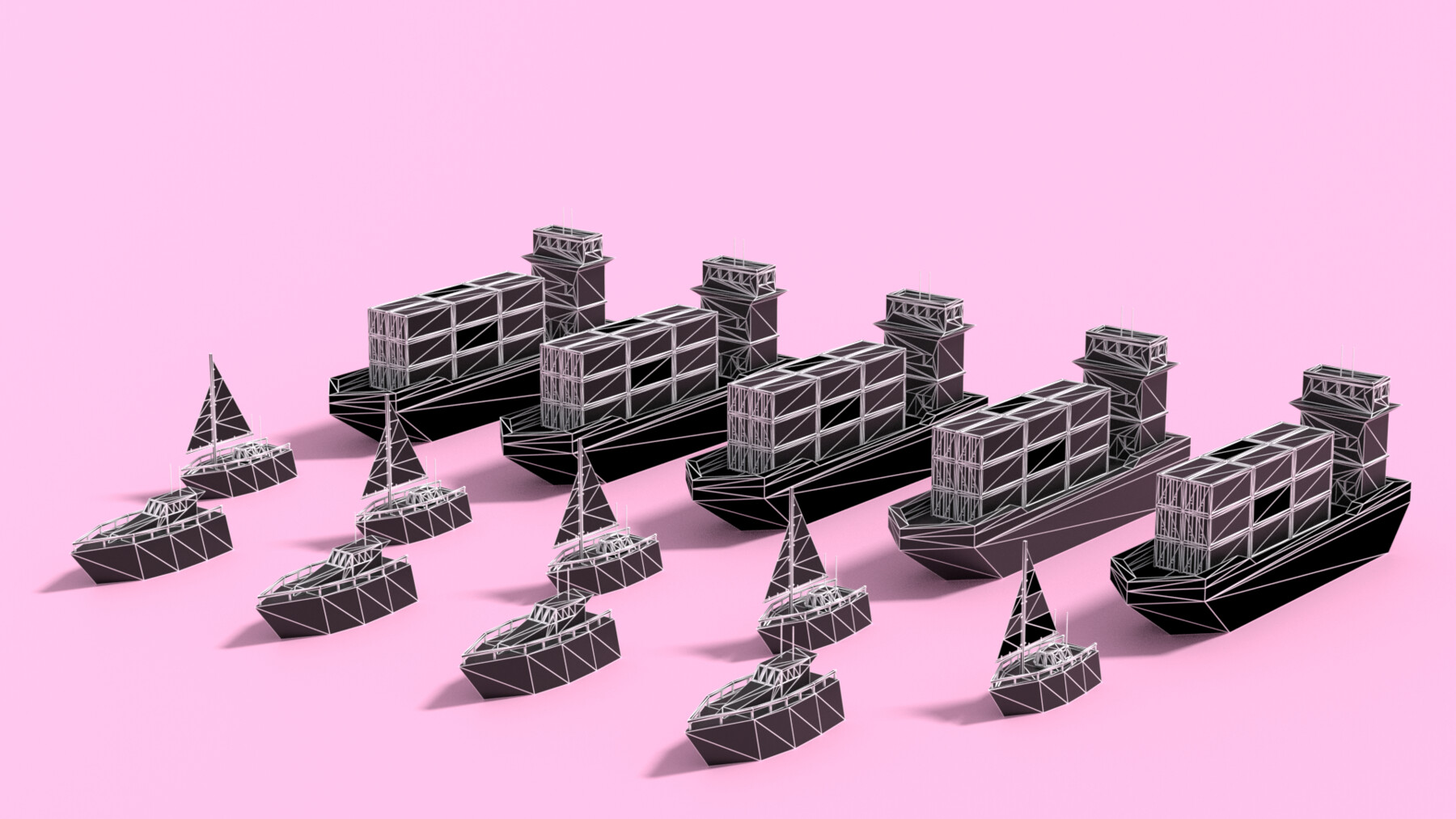 ArtStation - Cartoon Container Ship Yacht Sail Boat 3d model | Resources