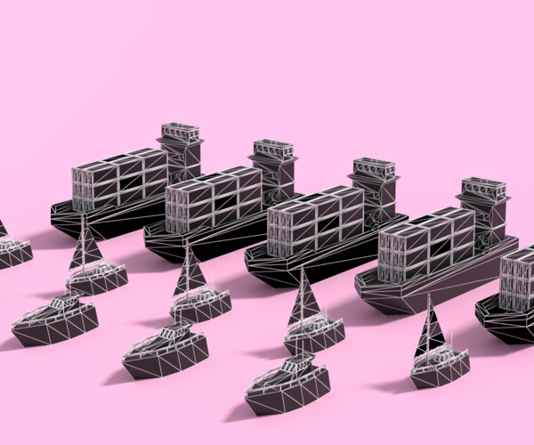 ArtStation - Cartoon Container Ship Yacht Sail Boat 3d model | Resources