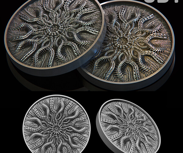ArtStation - Fiber Laser 3D Coins - Combo 011 - A bit of HR Giger ...