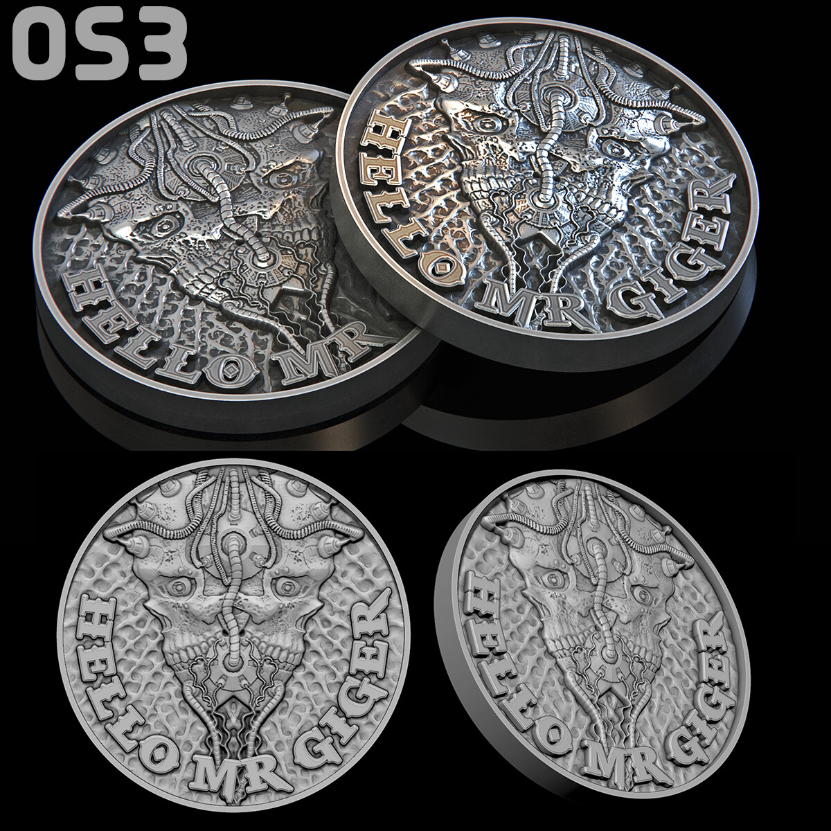 ArtStation - Fiber Laser 3D Coins - Combo 011 - A bit of HR Giger ...