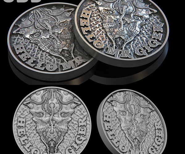 ArtStation - Fiber Laser 3D Coins - Combo 011 - A bit of HR Giger ...