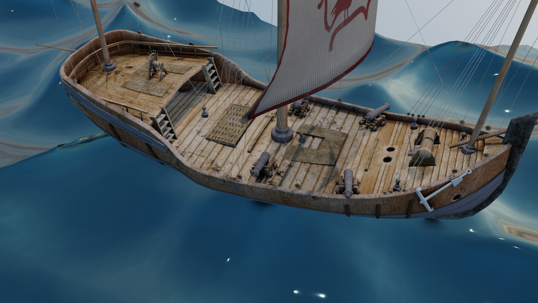 ArtStation - ANIMATED SHIP WITH OCEAN WAVES LOW POLY GAME READY | Game ...