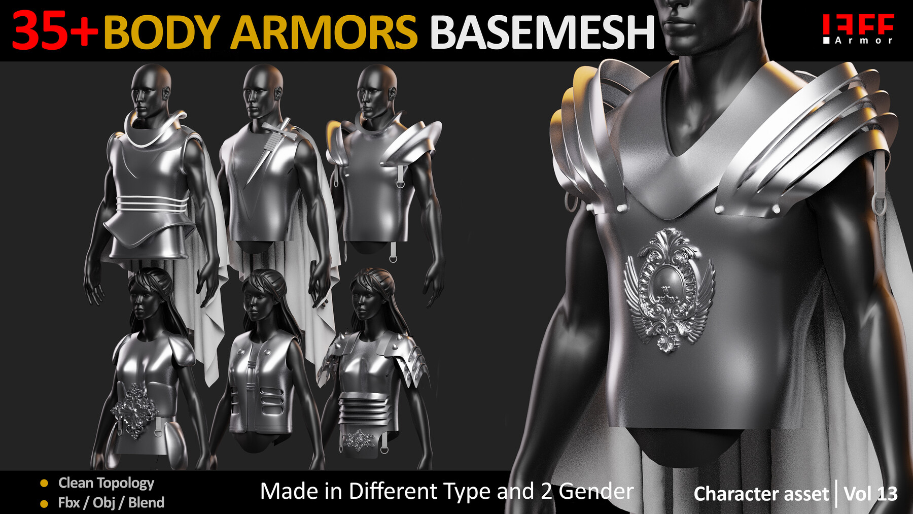 ArtStation - 35+ BODY ARMORS BASEMESH. Vol 13 (LOW POLY) | Game Assets
