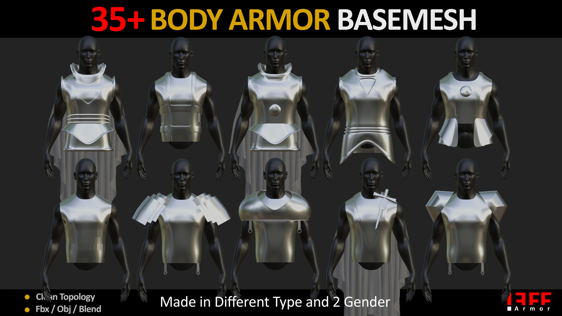 ArtStation - 35+ BODY ARMORS BASEMESH. Vol 13 (LOW POLY) | Game Assets