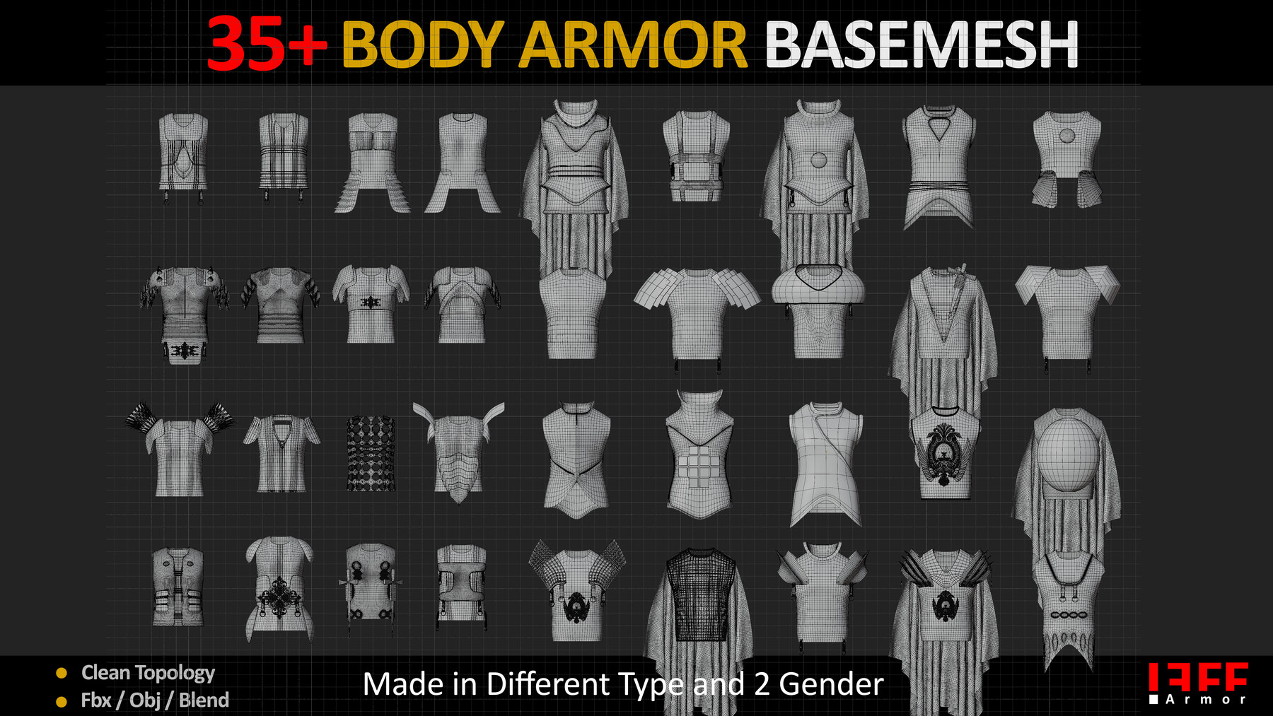 ArtStation - 35+ BODY ARMORS BASEMESH. Vol 13 (LOW POLY) | Game Assets