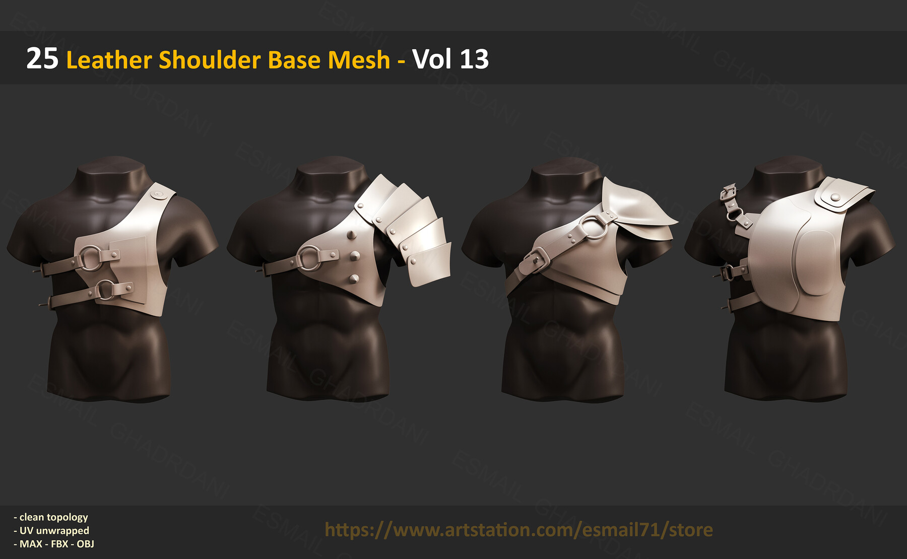 ArtStation - 25 Leather Shoulder Base Mesh - Vol 13 | Resources