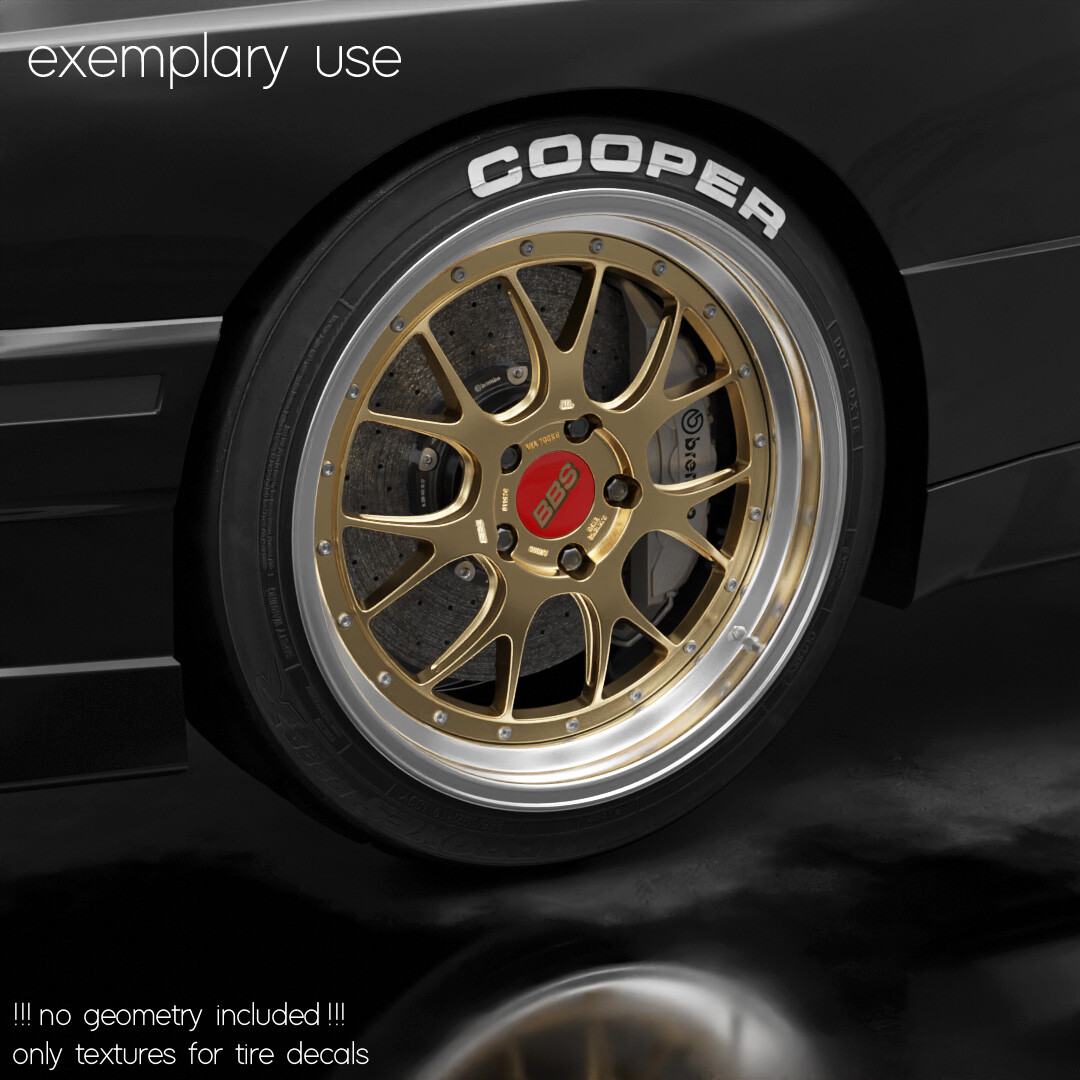 ArtStation - 36x Cooper tire sidewall 4K PNG decals | Game Assets