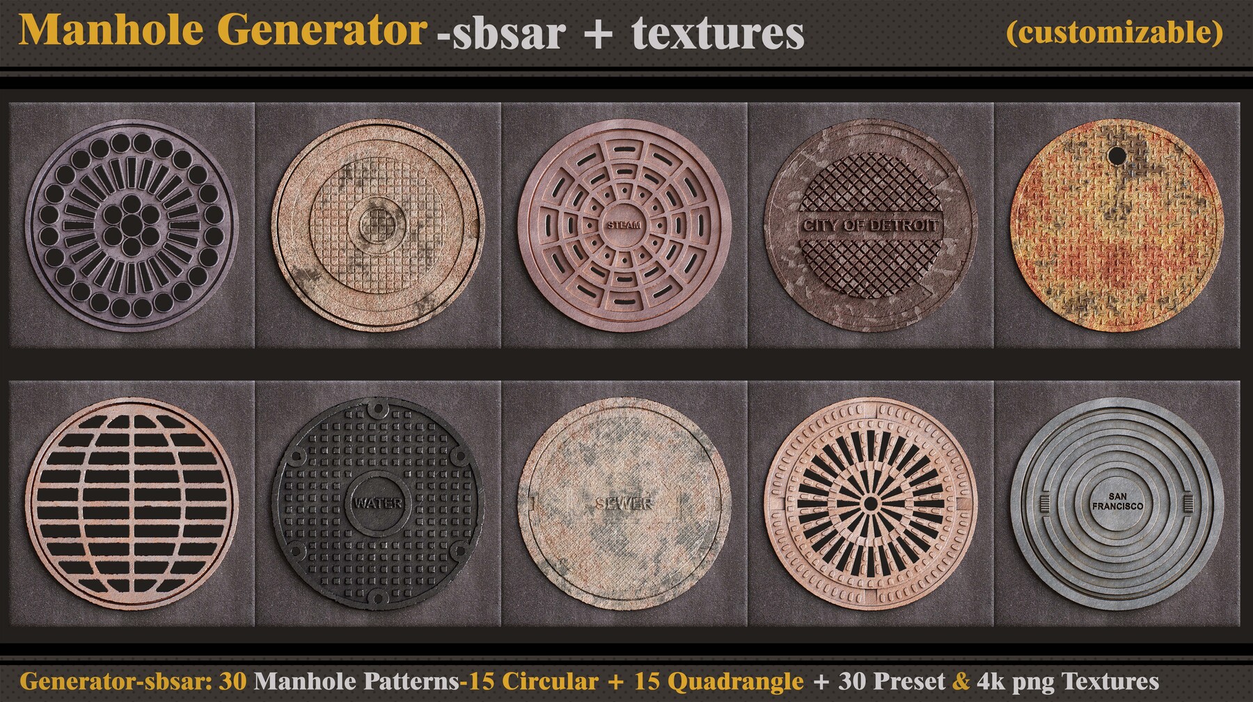 ArtStation - Manhole Generator - SBSAR + 30 Preset + Textures(1 FREE ...