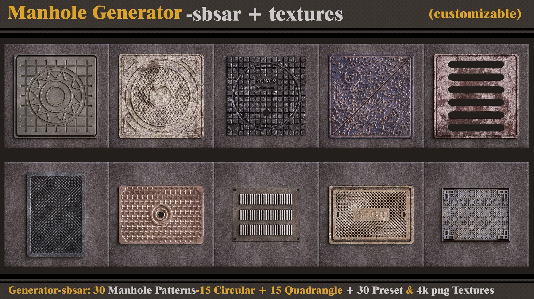 ArtStation - Manhole Generator - SBSAR + 30 Preset + Textures(1 FREE ...