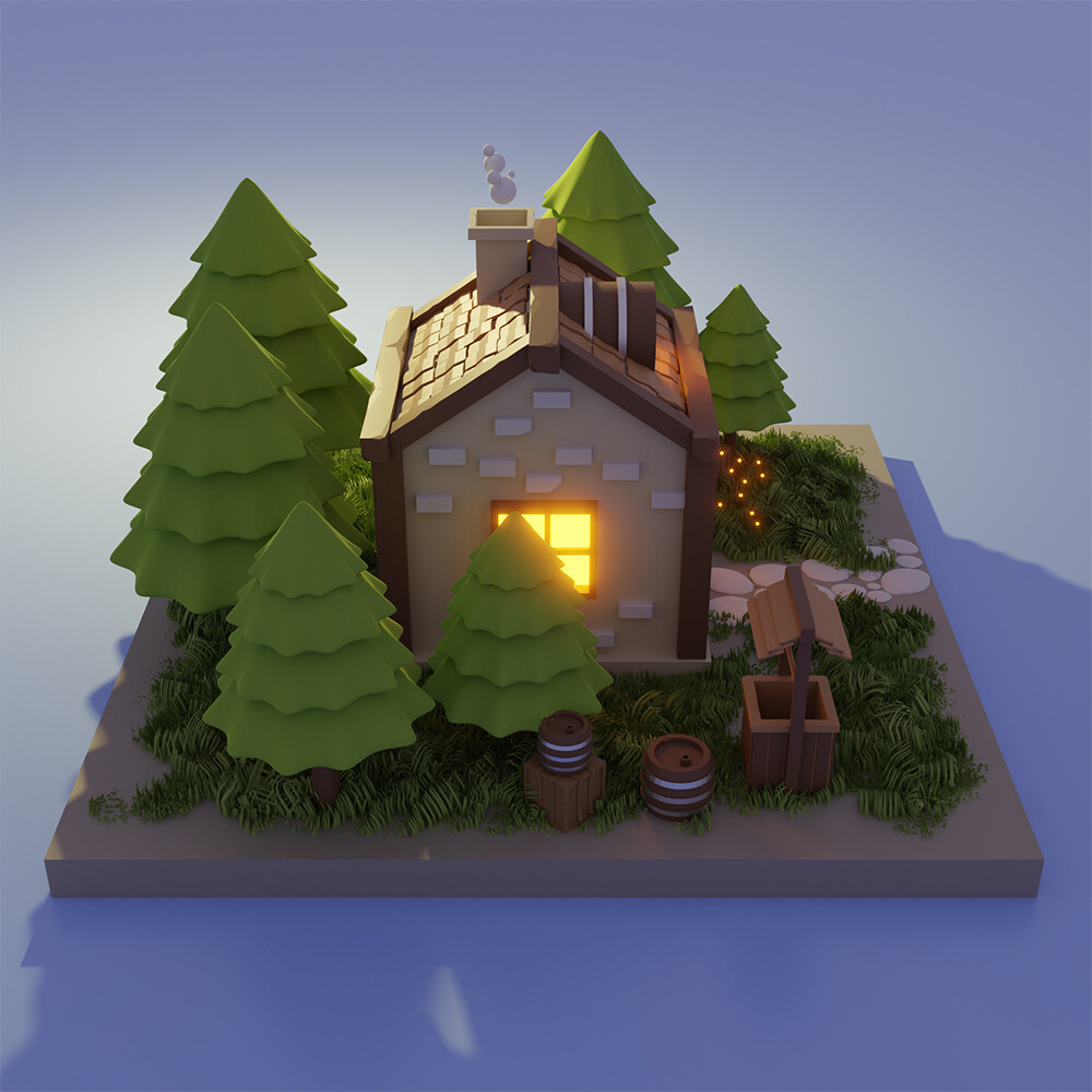 ArtStation - 3d scene in the style of lowpoly house in the forest ...