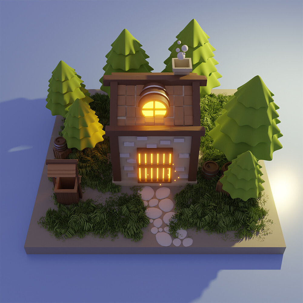 ArtStation - 3d scene in the style of lowpoly house in the forest ...