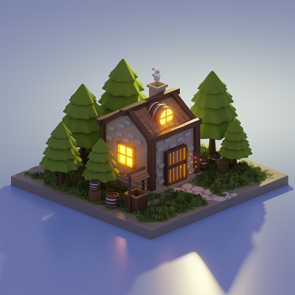ArtStation - 3d scene in the style of lowpoly house in the forest ...