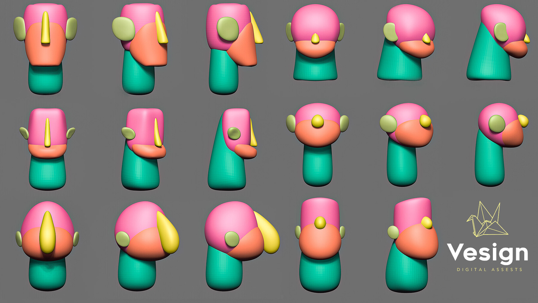 ArtStation - 16 Stylized heads Blockouts | Resources