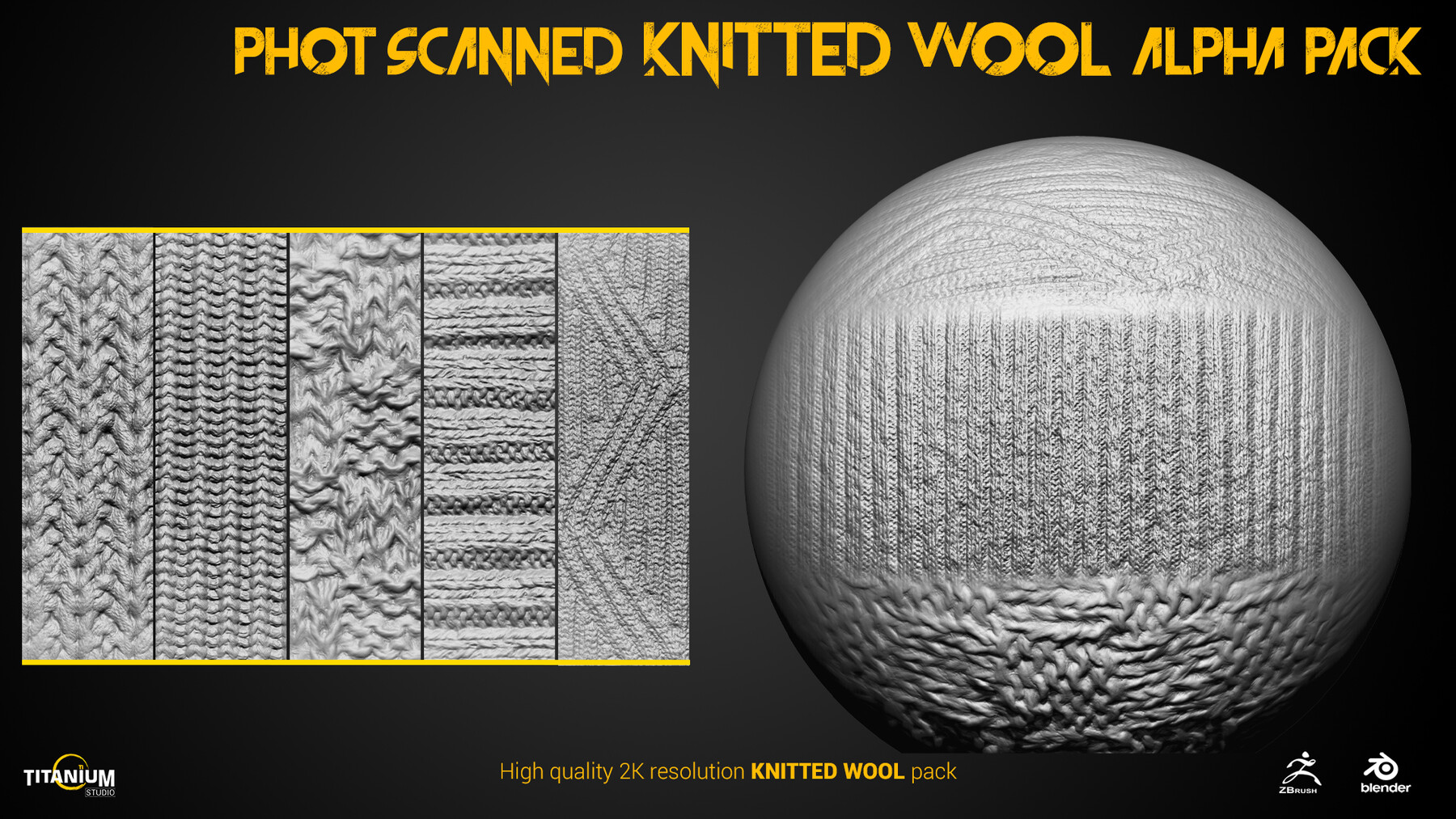 ArtStation - Knitted Wool Alpha Pack | 2K | Brushes