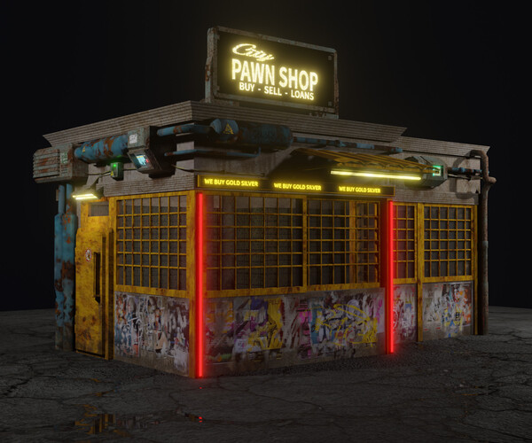 ArtStation - Low Poly Cyberpunk Pawn Shop for Games or Rendering | Game ...