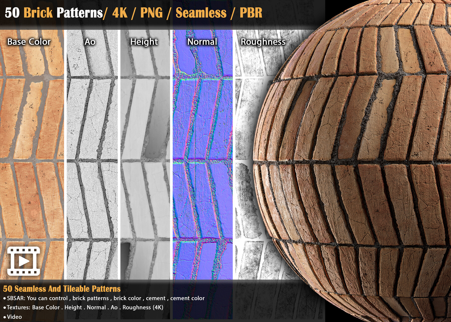 ArtStation - 50 Brick Patterns/ 4K / PNG / Seamless / PBR | Resources
