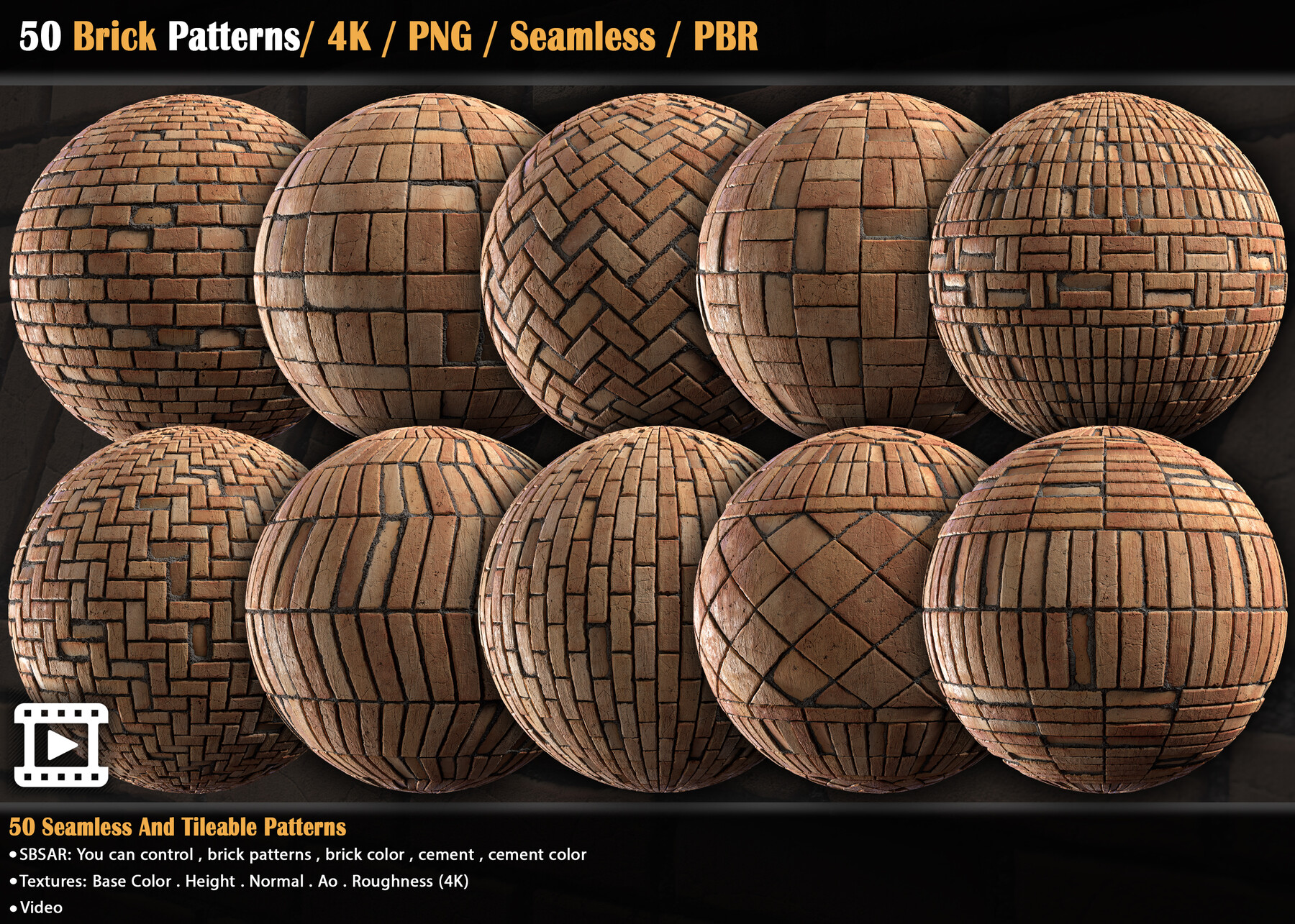 ArtStation - 50 Brick Patterns/ 4K / PNG / Seamless / PBR | Resources