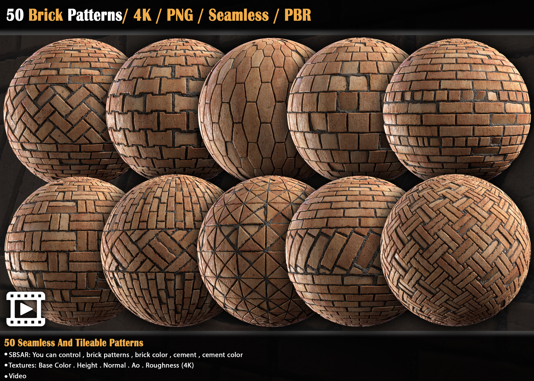 ArtStation - 50 Brick Patterns/ 4K / PNG / Seamless / PBR | Resources
