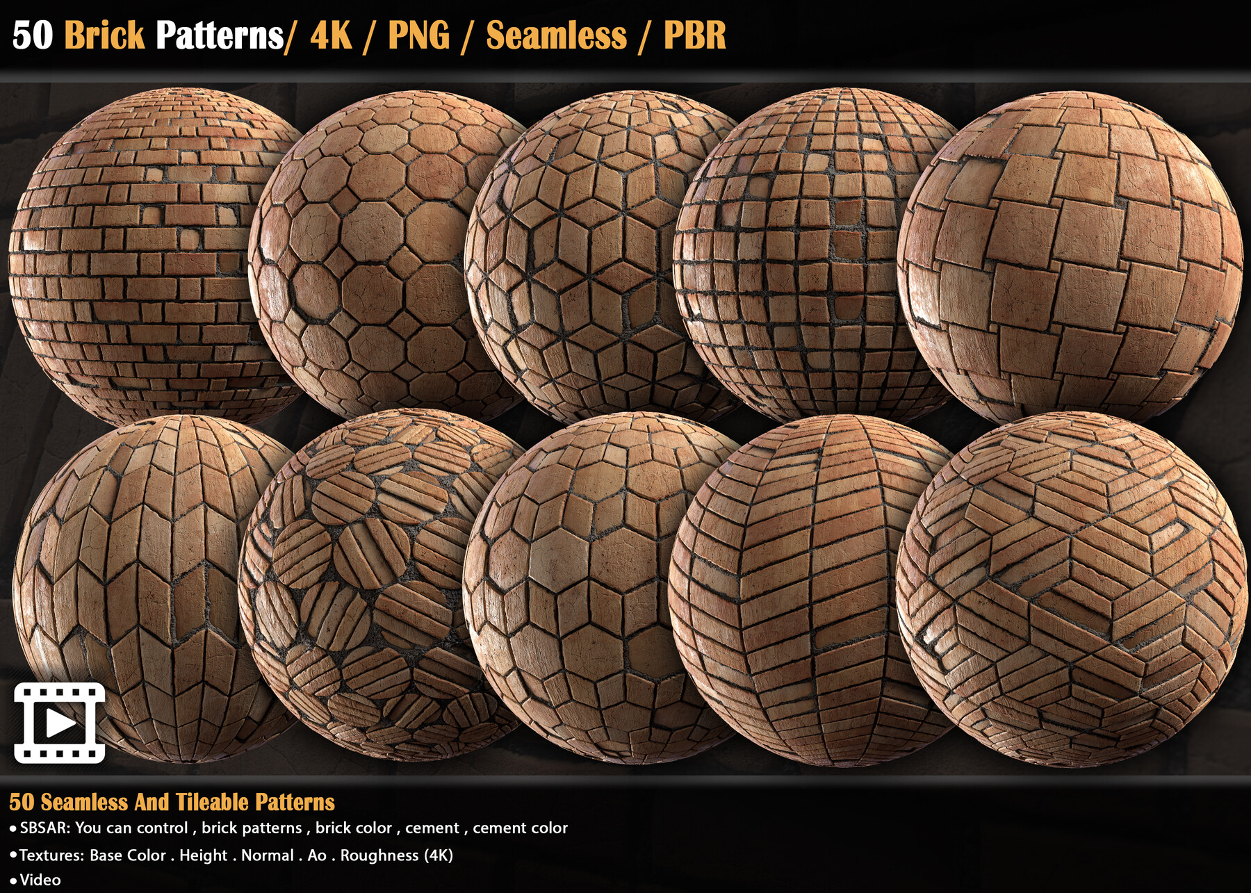 ArtStation - 50 Brick Patterns/ 4K / PNG / Seamless / PBR | Resources