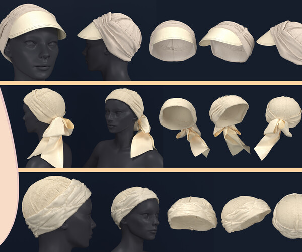 ArtStation - 23 Scarf and turban headwears for women, ZPRJ, OBJ, FBX | Game Assets
