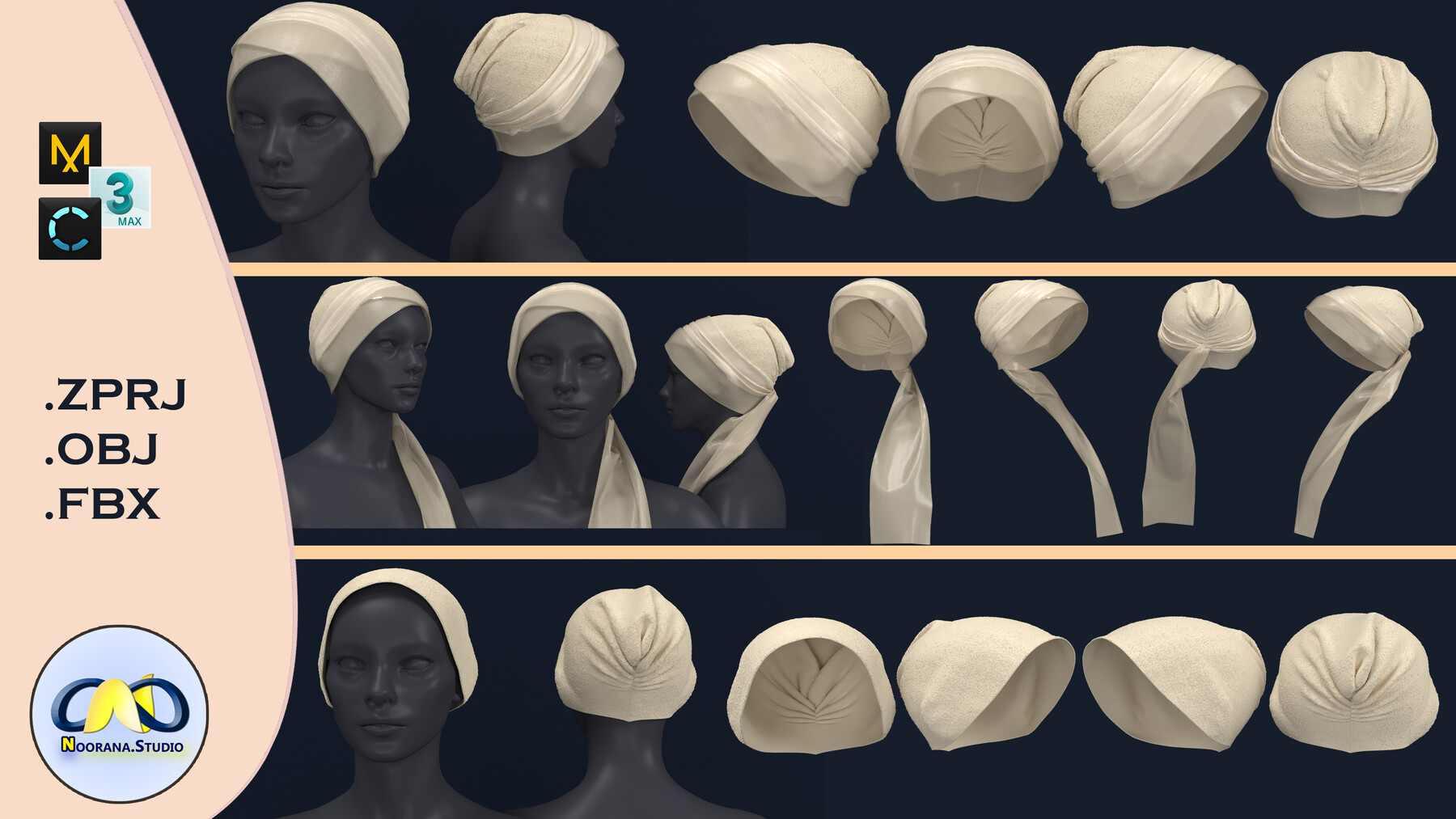 ArtStation - 23 Scarf and turban headwears for women, ZPRJ, OBJ, FBX ...
