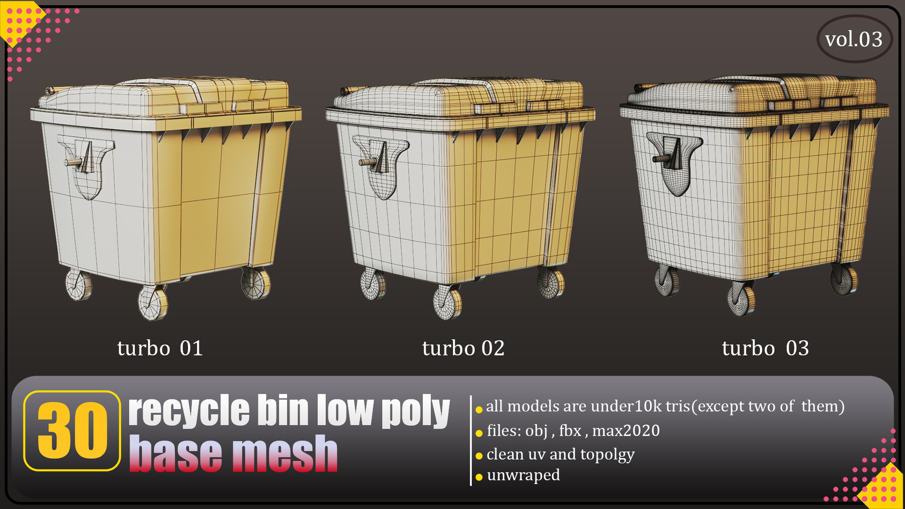 ArtStation - 30 recycle bin lowpoly base mesh fbx ,obj ,3dsmax | Game ...