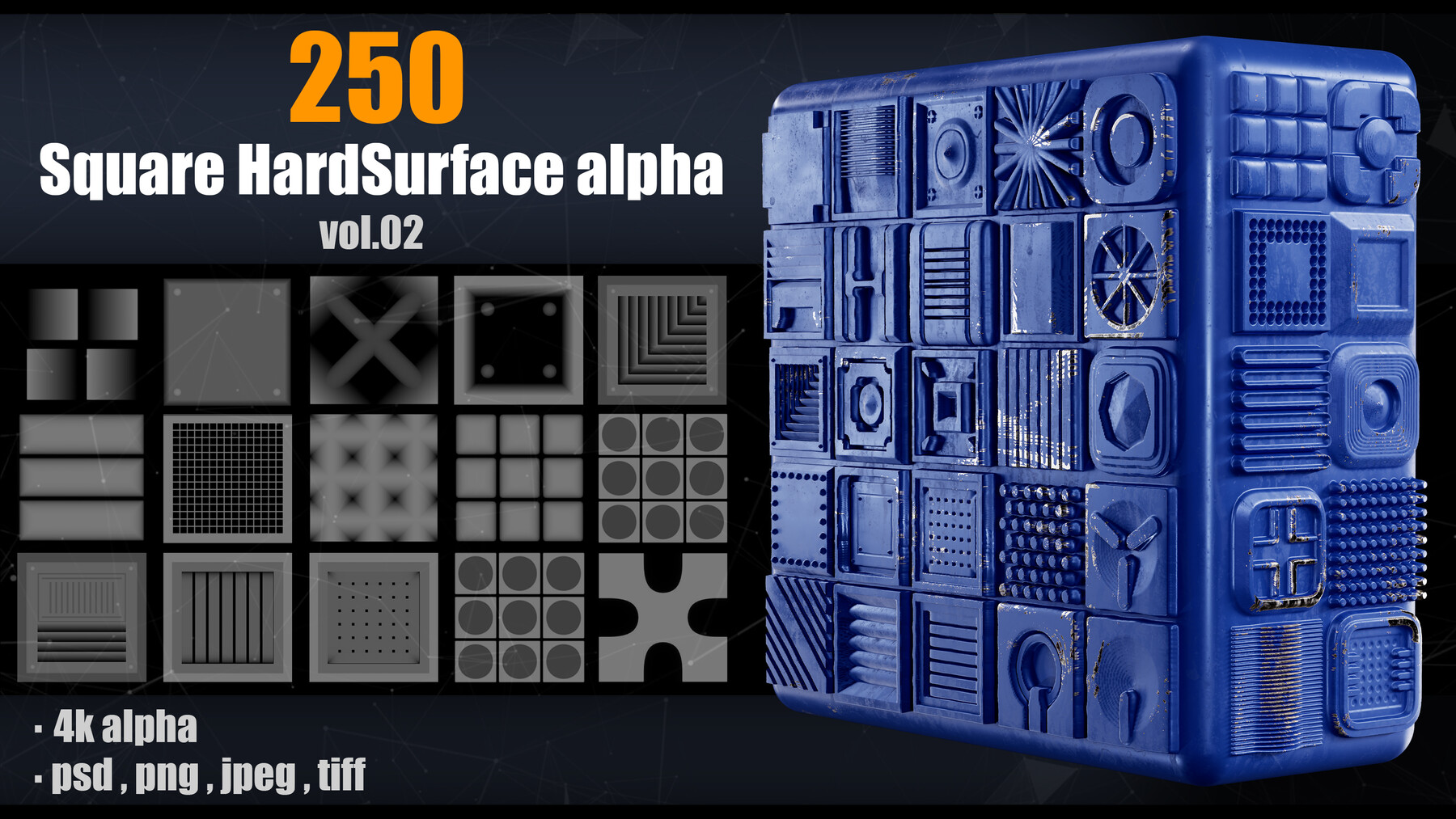ArtStation - 250 4K Square HardSurface Alpha_VOL.02 | Brushes