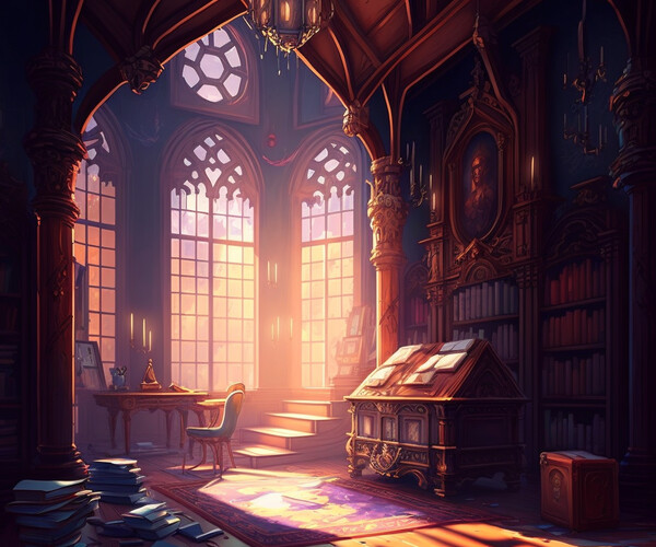ArtStation - Castle Library: A Window to the World Amidst the Books 2 ...