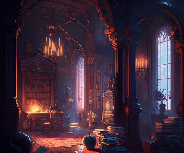 ArtStation - Castle Library: A Window to the World Amidst the Books 6 ...