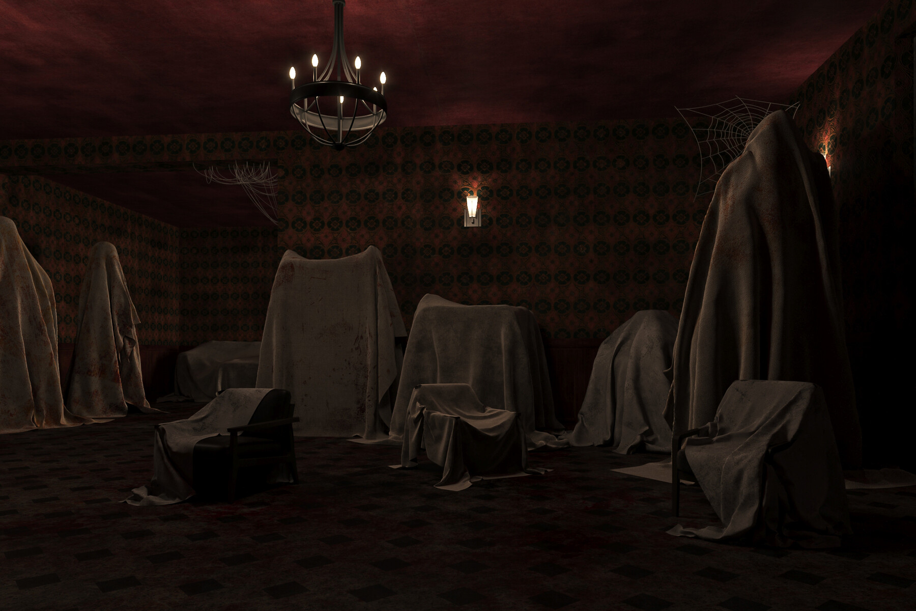 ArtStation - low poly old bloody haunted room | Game Assets