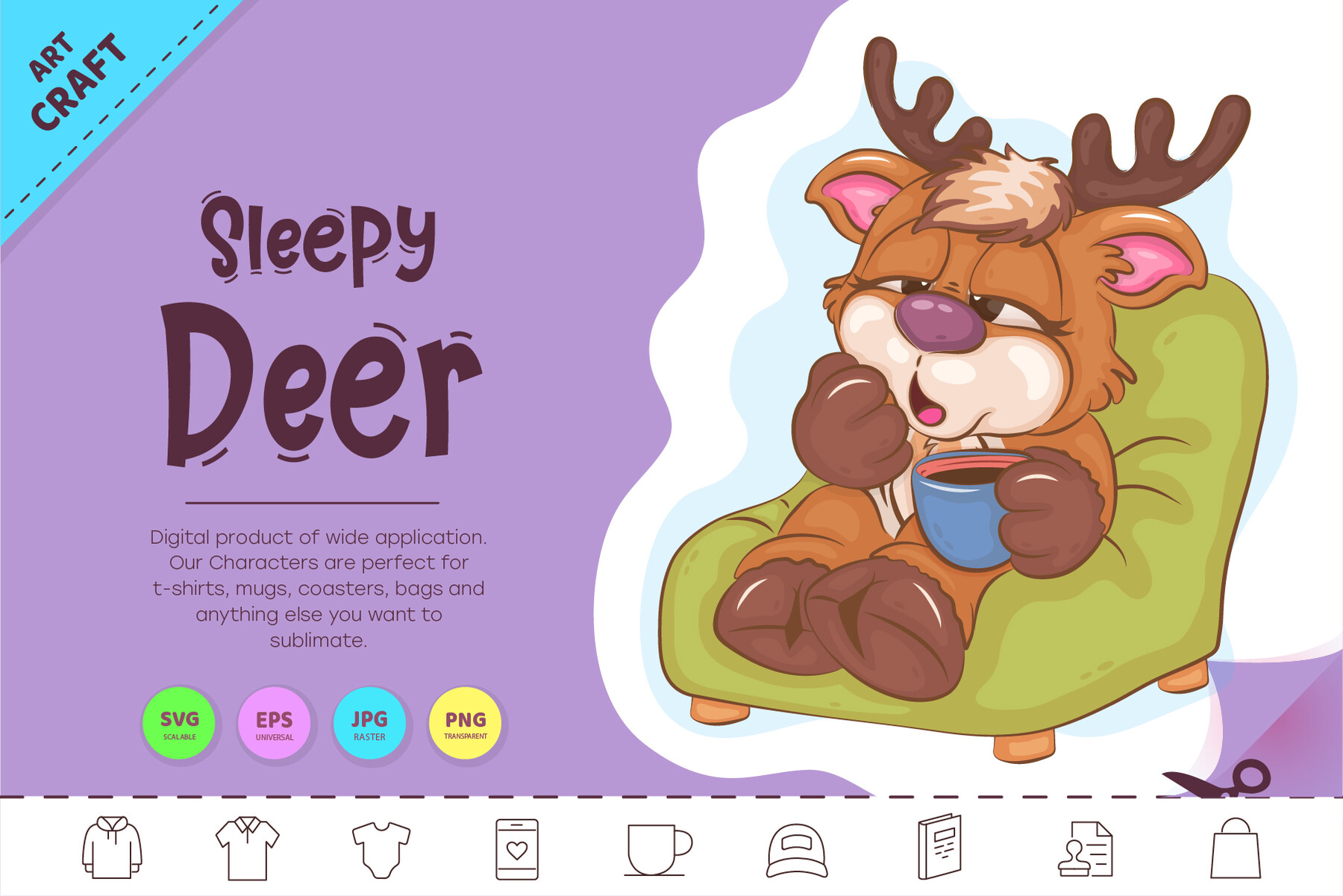 ArtStation - Cartoon Sleepy Deer. Clipart | Artworks