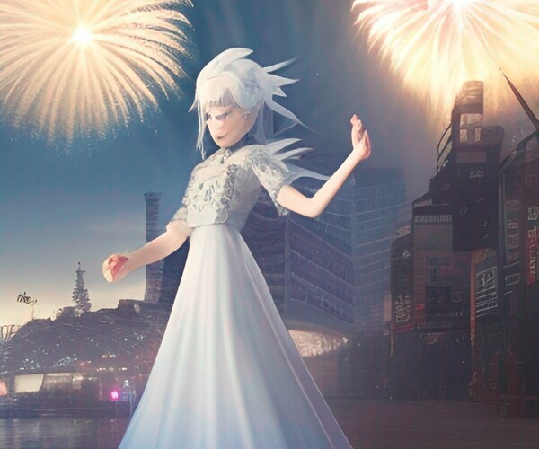 ArtStation - firework festival at riverbank, white hair goddess 6300 ...