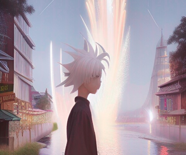 ArtStation - firework festival at riverbank, white hair goddess 6300 ...