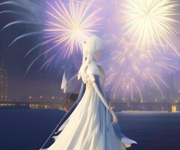 ArtStation - firework festival at riverbank, white hair goddess 6300 ...