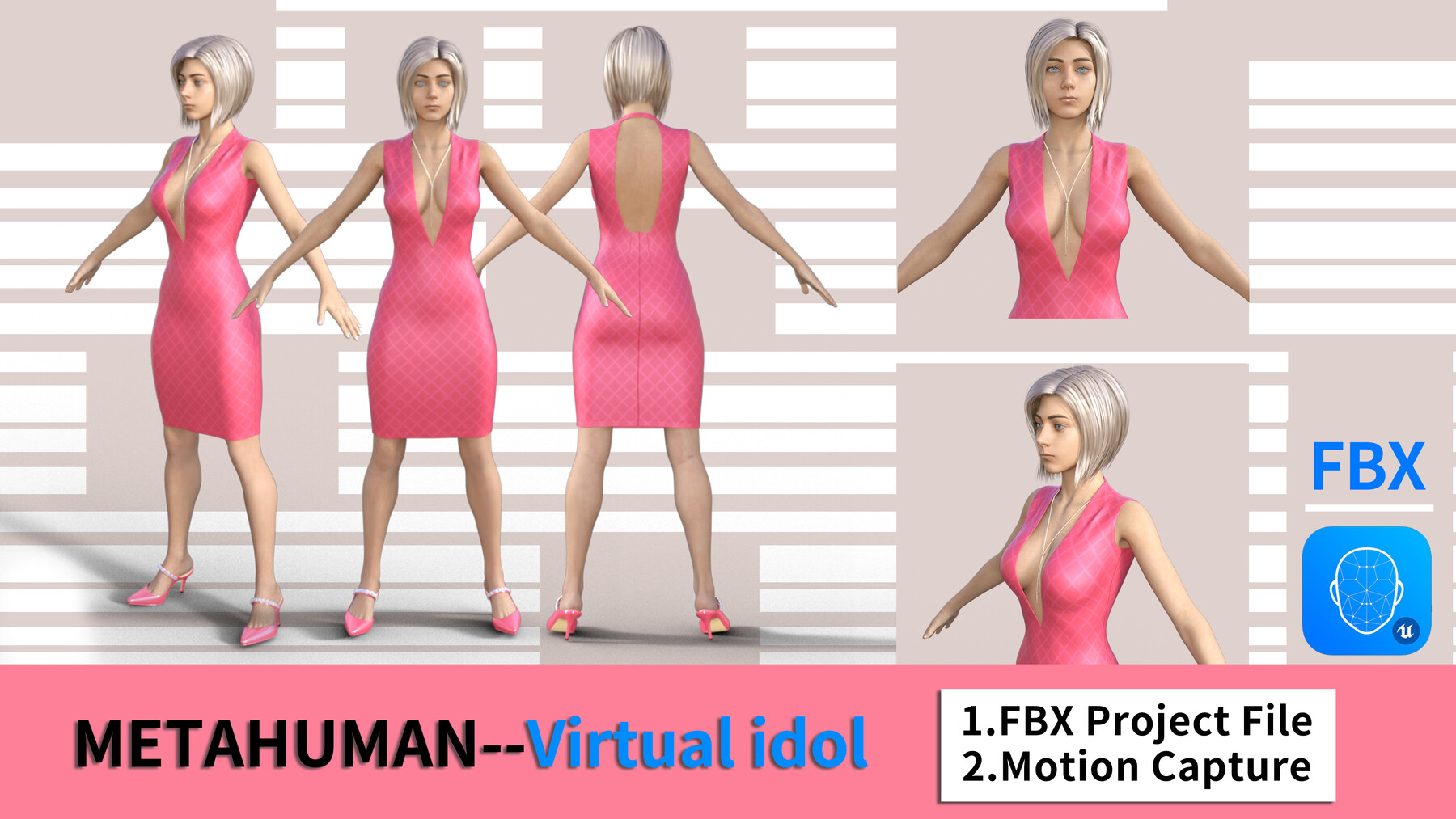 ArtStation - Alisiana-Western woman in pink deep trench halter dress//blendshape facial capture ...