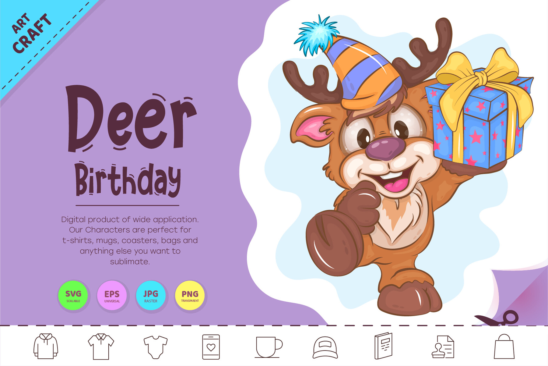ArtStation - Cartoon Deer Birthday. Clipart | Artworks