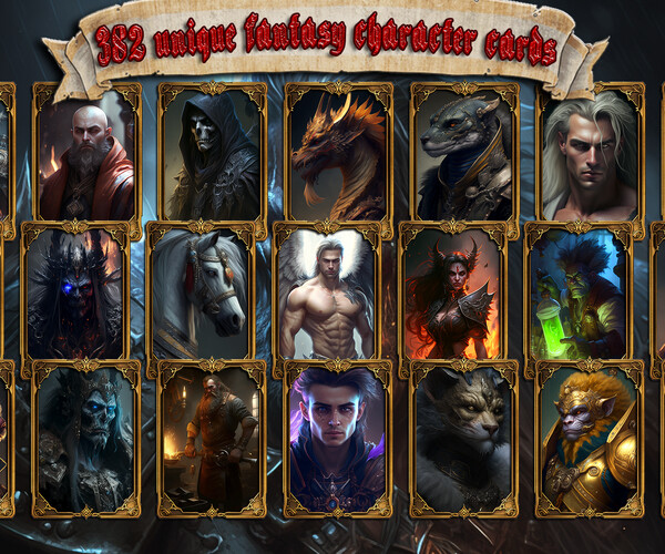 ArtStation - 382 Unique Fantasy Character Game Cards | Game Assets